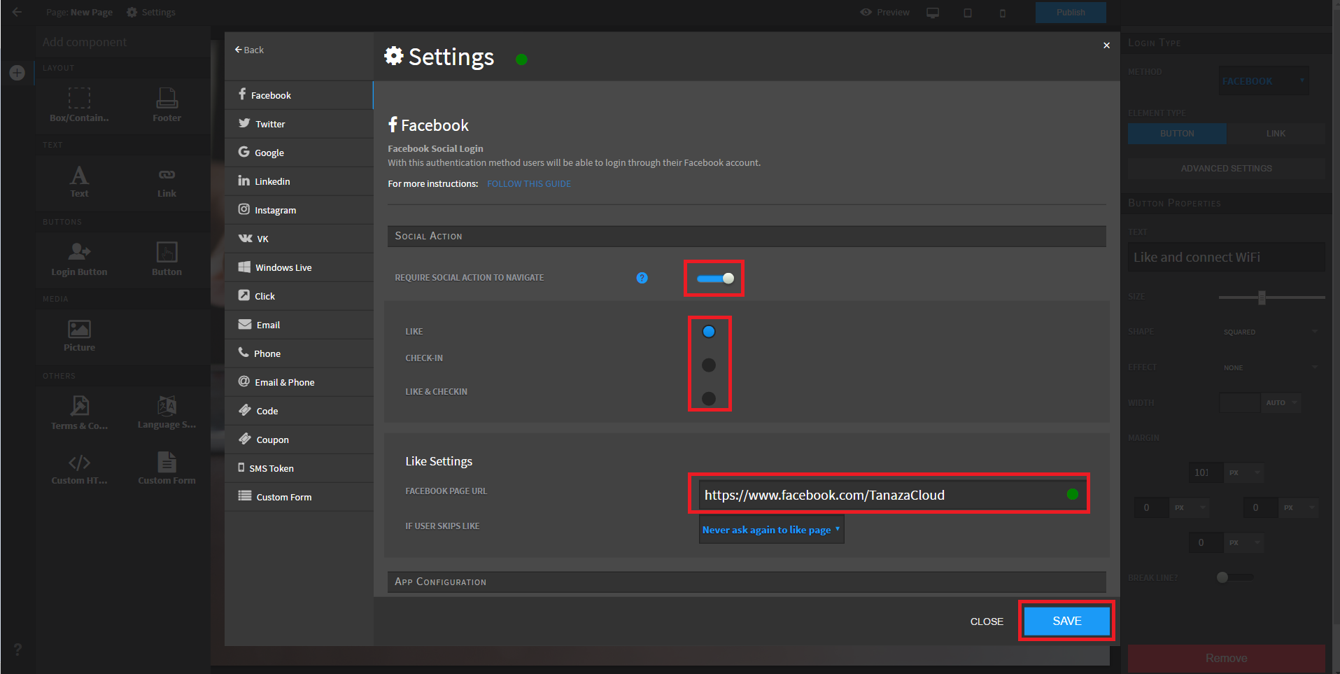 Facebook Login Page - Like / Check-in Facebook on Splash Page