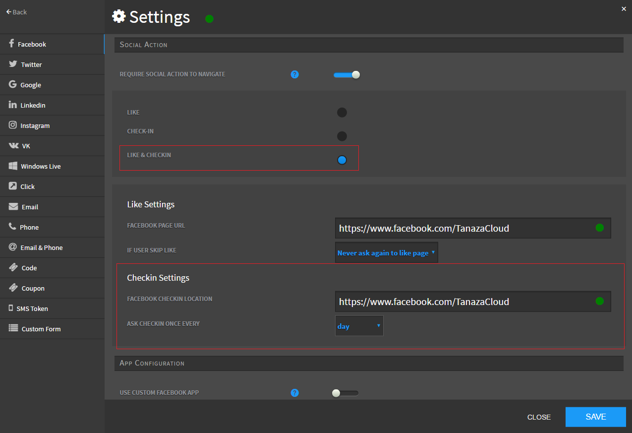 Facebook Login Page - Like / Check-in Facebook on Splash Page